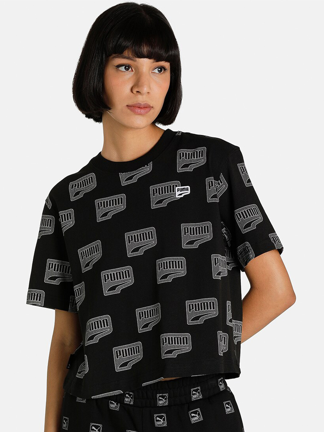 Buy Puma Women Relaxed Fit Downtown AOP T Shirt - Tshirts for Women ...