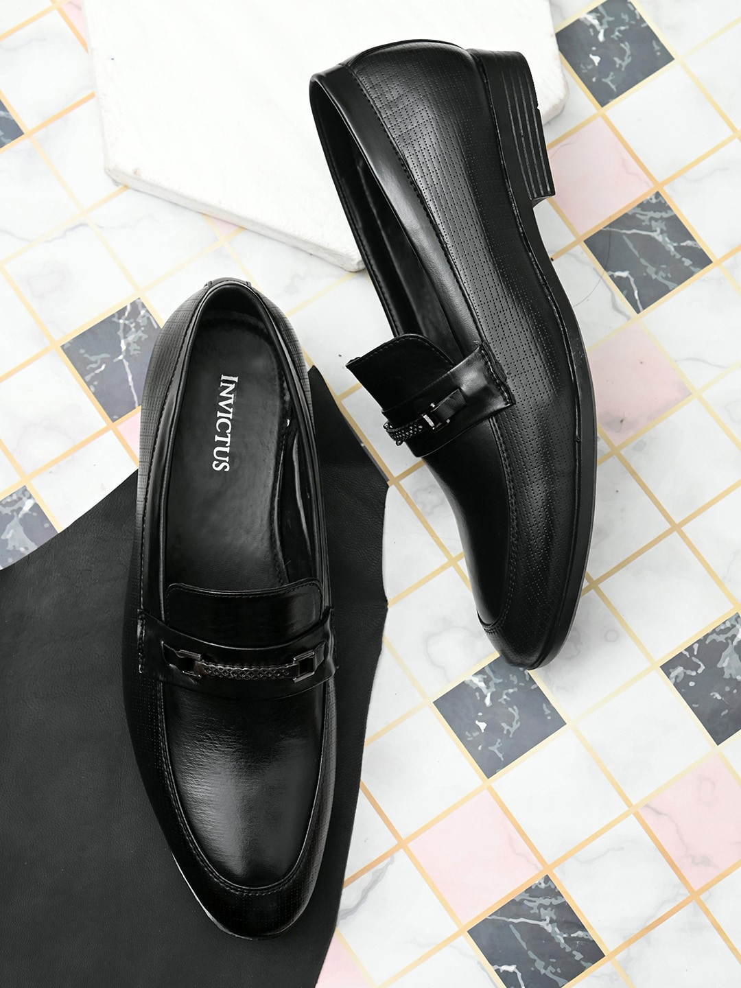 Buy INVICTUS Men Black Textured Formal Loafers - Formal Shoes for Men ...
