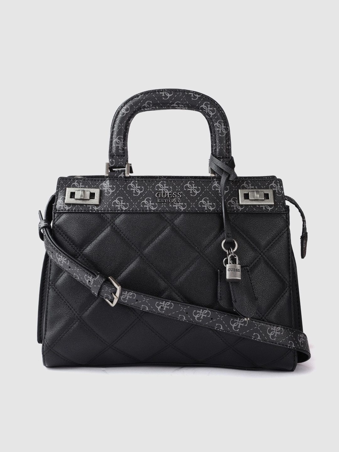Buy GUESS Black Solid Structured Handheld Bag With Quilted Detail ...