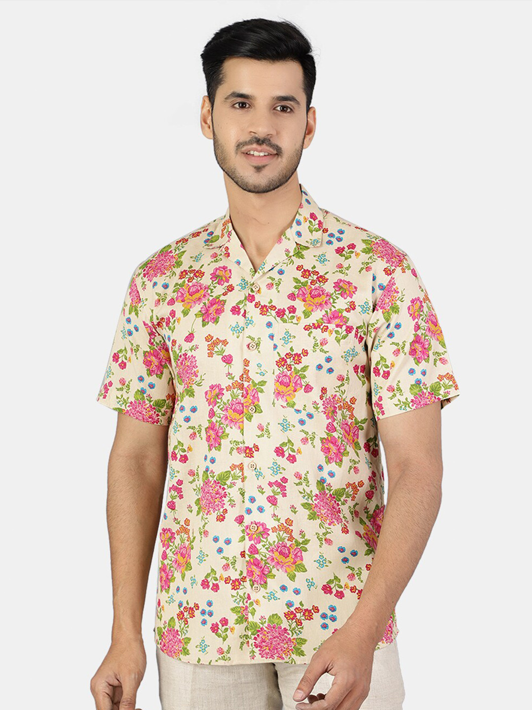 Buy Wintage Men Cream Coloured Classic Floral Printed Casual Shirt ...