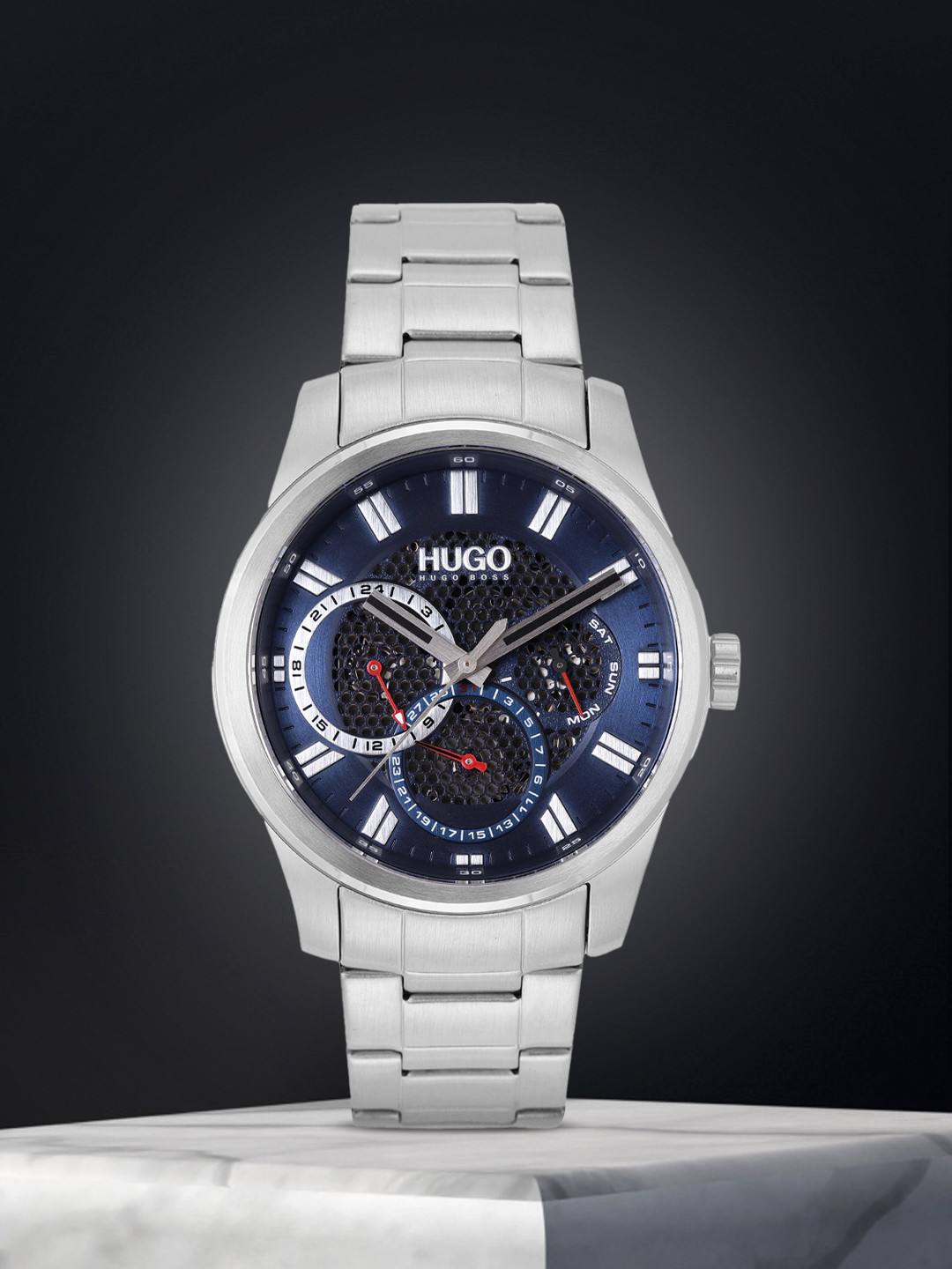 Buy HUGO Boss Skeleton Men Blue Dial & Silver Toned Stainless Steel ...