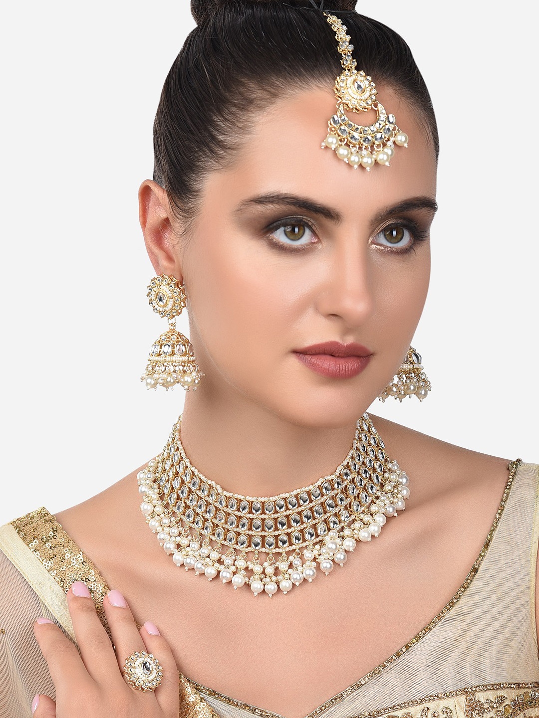 Buy Zaveri Pearls Gold Plated White Kundan Stone Choker And Pearl Beaded