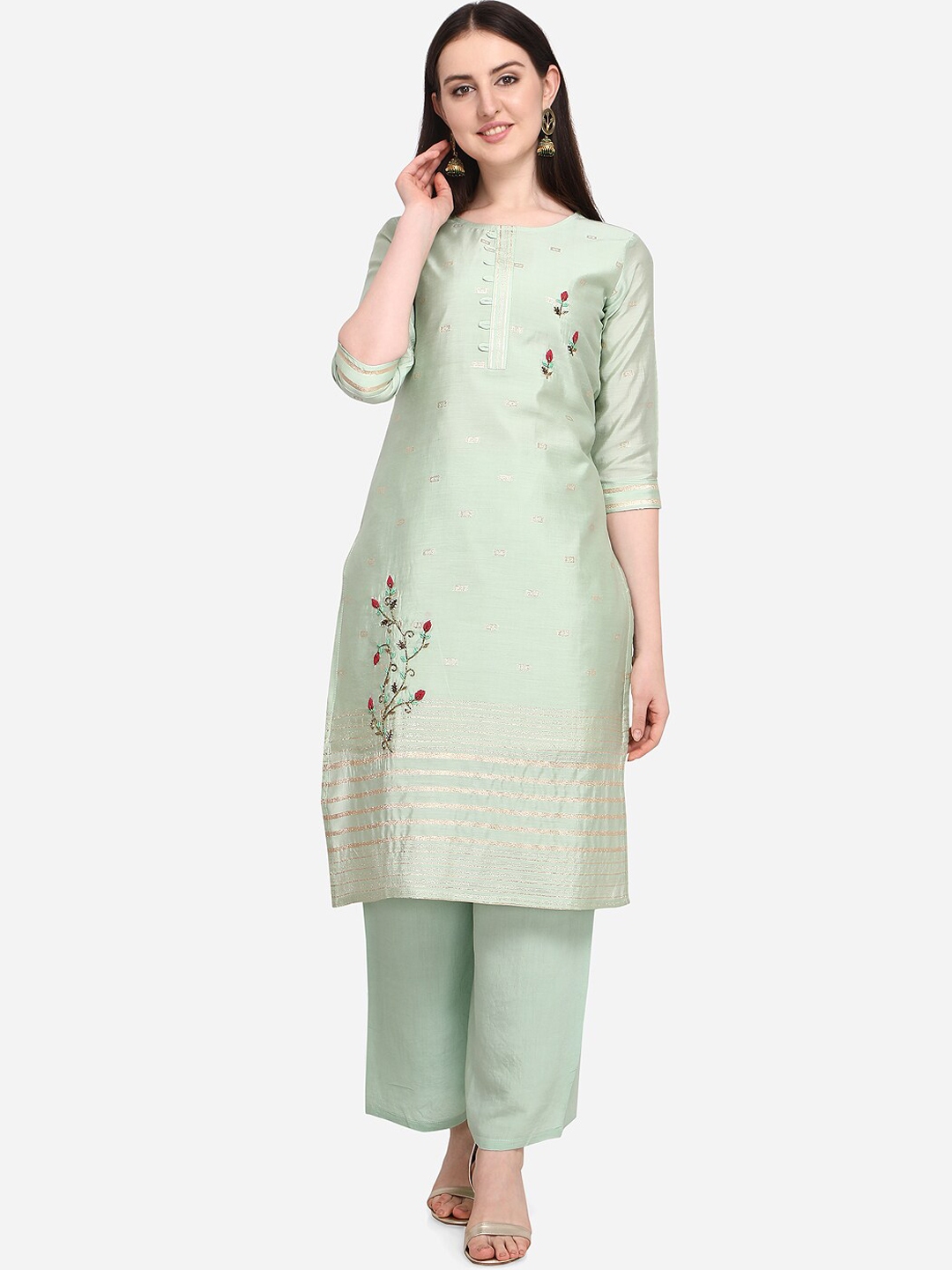 Buy Prettify Women Green Floral Embroidered Thread Work Kurti With