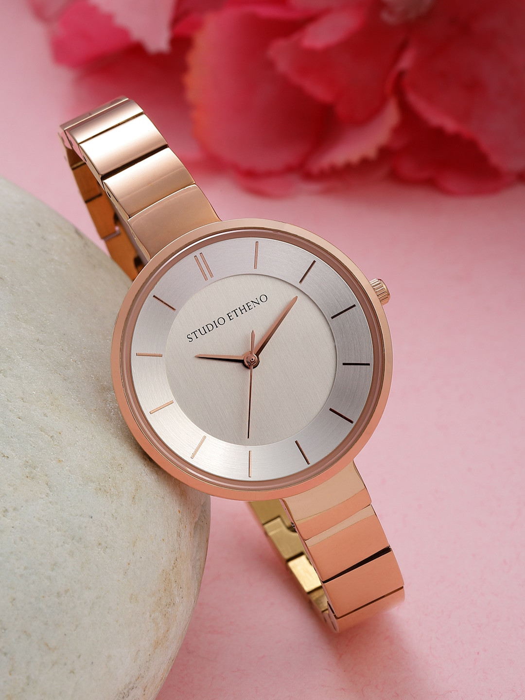 Buy STUDIO ETHENO Women Silver Toned Dial & Rose Gold Toned Stainless ...