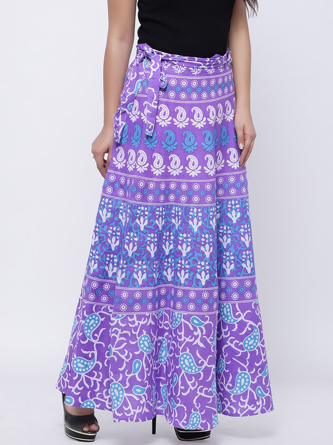 Buy Soundarya Purple And Blue Ethnic Print Wrap Around Maxi Pure Cotton