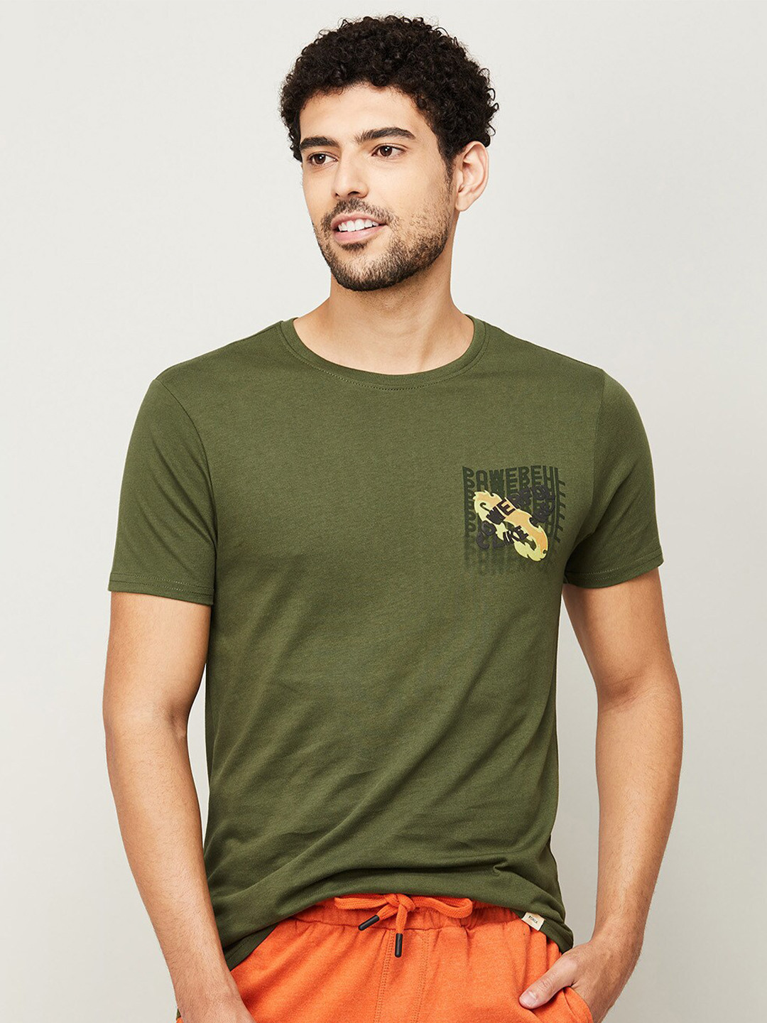 Buy Forca By Lifestyle Men Regular Fit Olive Green T Shirt - Tshirts ...