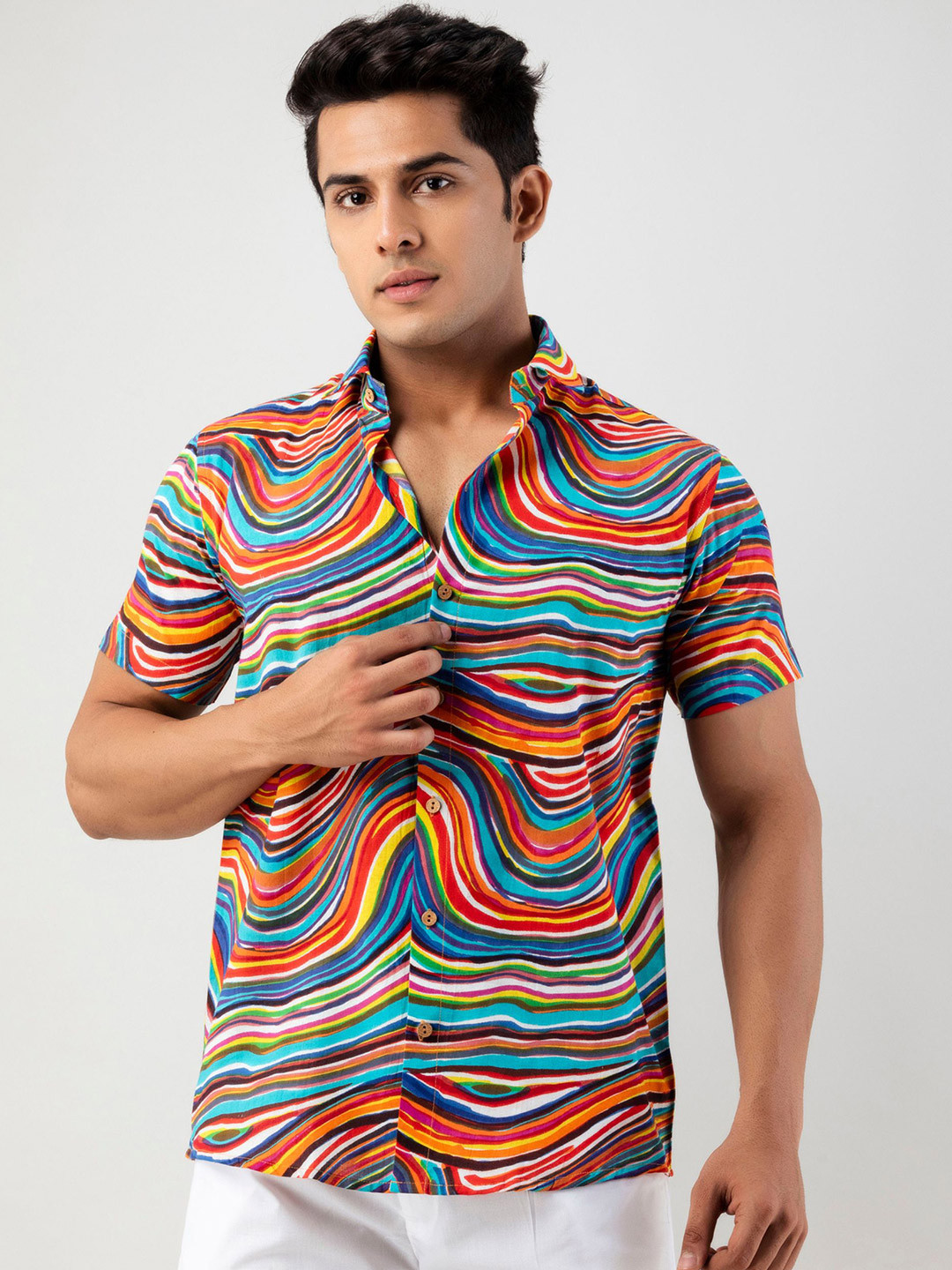 Buy Firangi Yarn Men Orange Classic Printed Casual Shirt - Shirts for ...