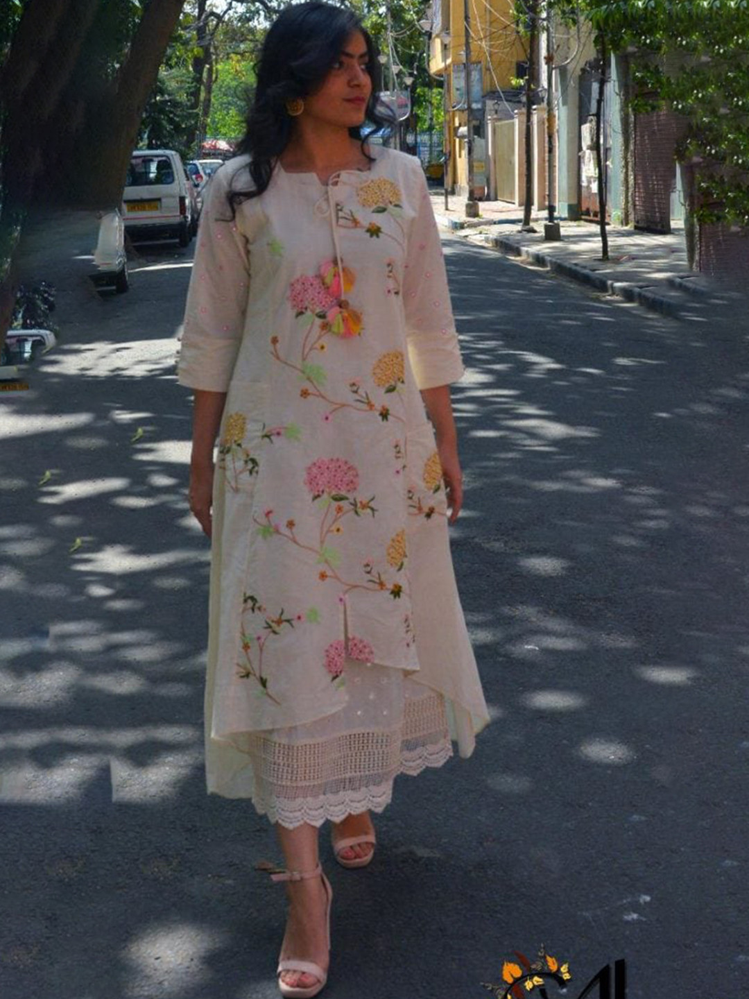 Buy AUTUMN LANE Women White Embroidered 2 Layered Ethnic Dresses ...