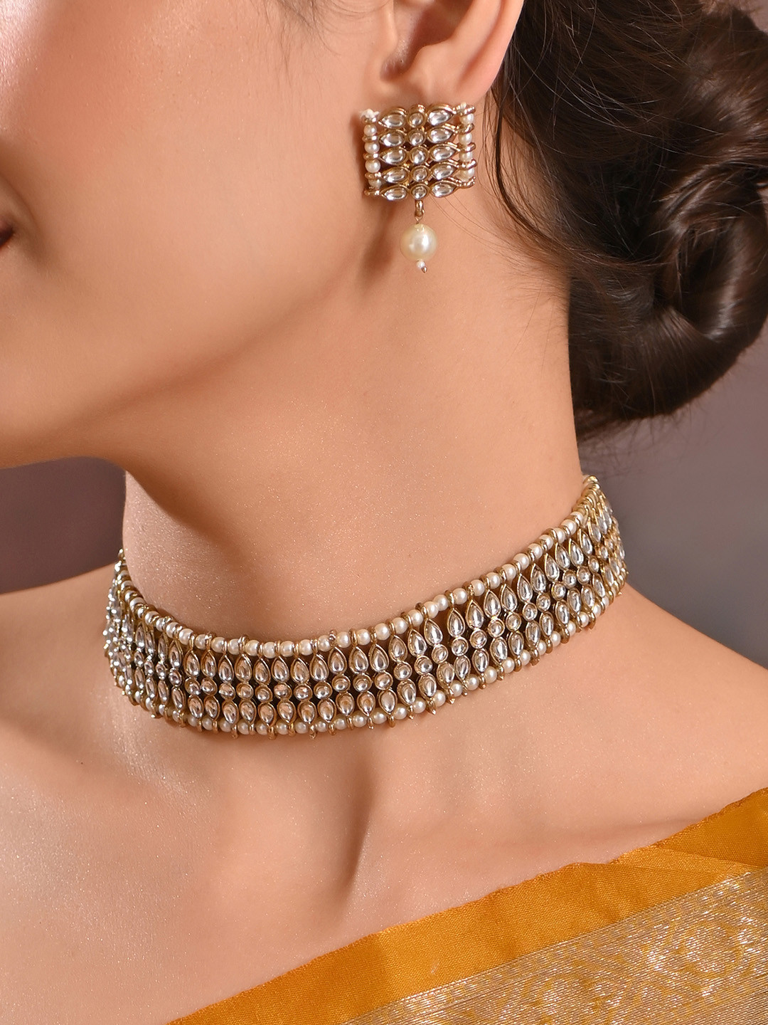 Buy Fida Gold Plated & White Pearl & Kundan Jewellery Set - Jewellery ...