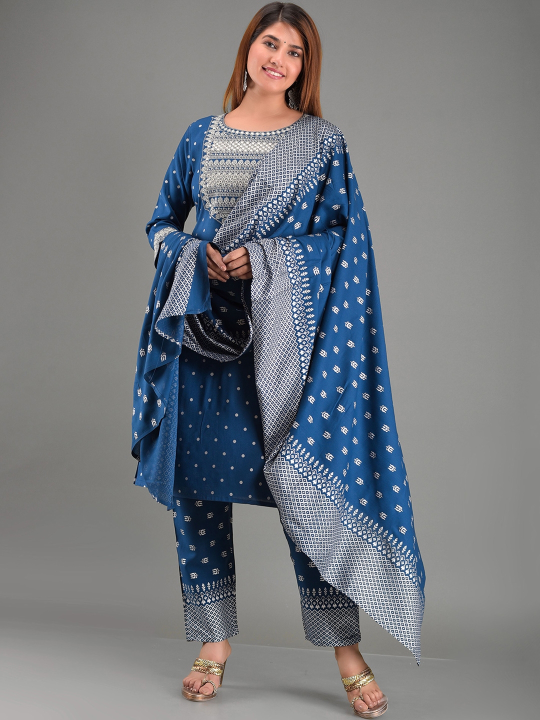 Buy Kalini Women Blue Ethnic Motifs Printed Thread Work Kurti With