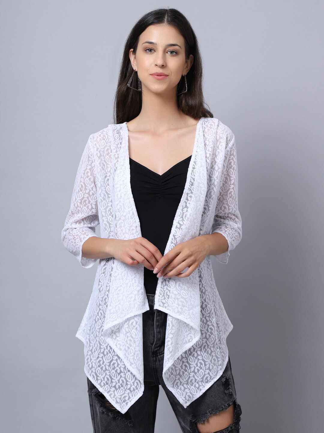 Buy Rute Women White Self Design Cotton Shrug - Shrug for Women ...