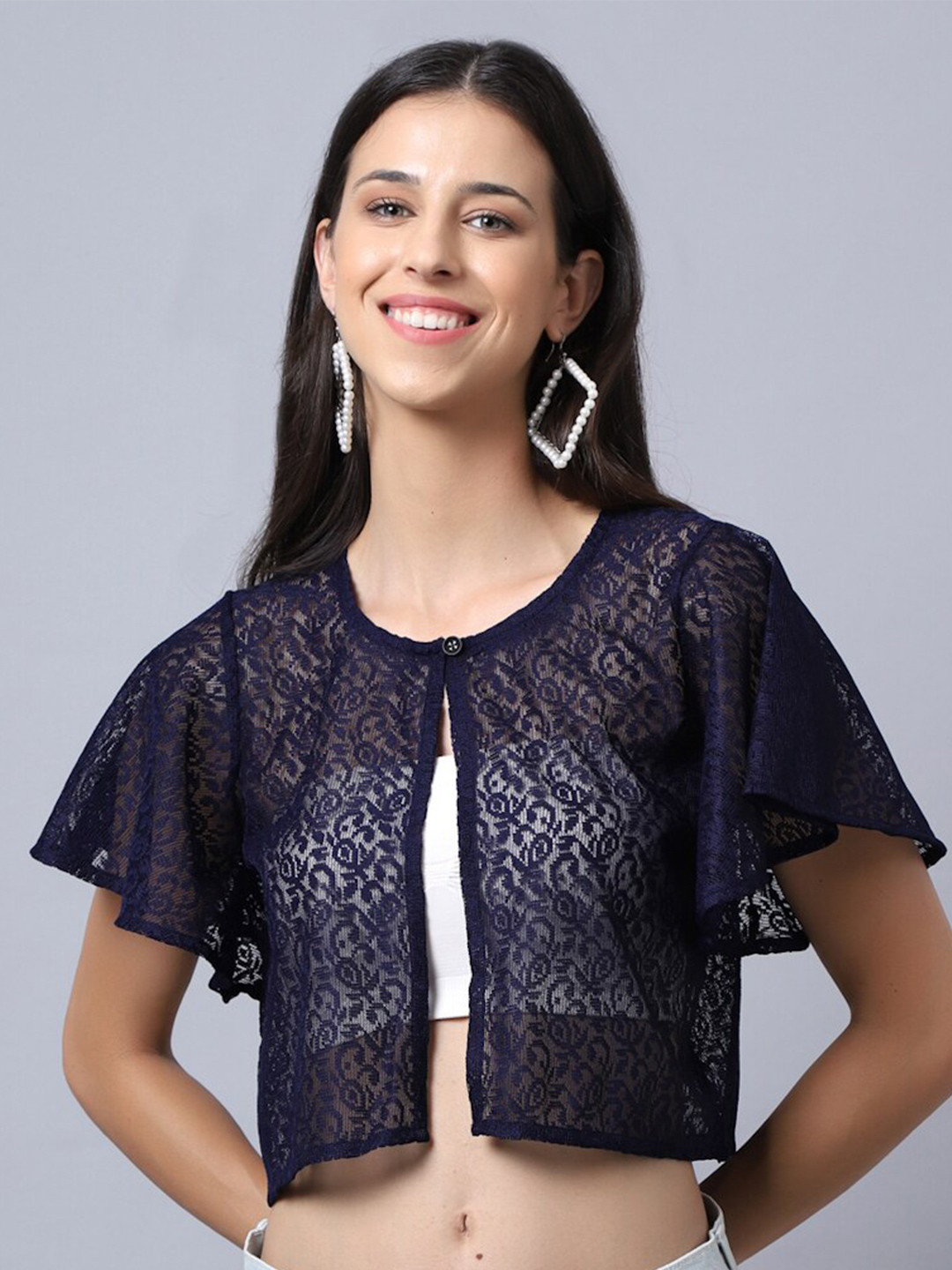 Buy Rute Women Navy Blue Self Design Cotton Shrug - Shrug for Women ...