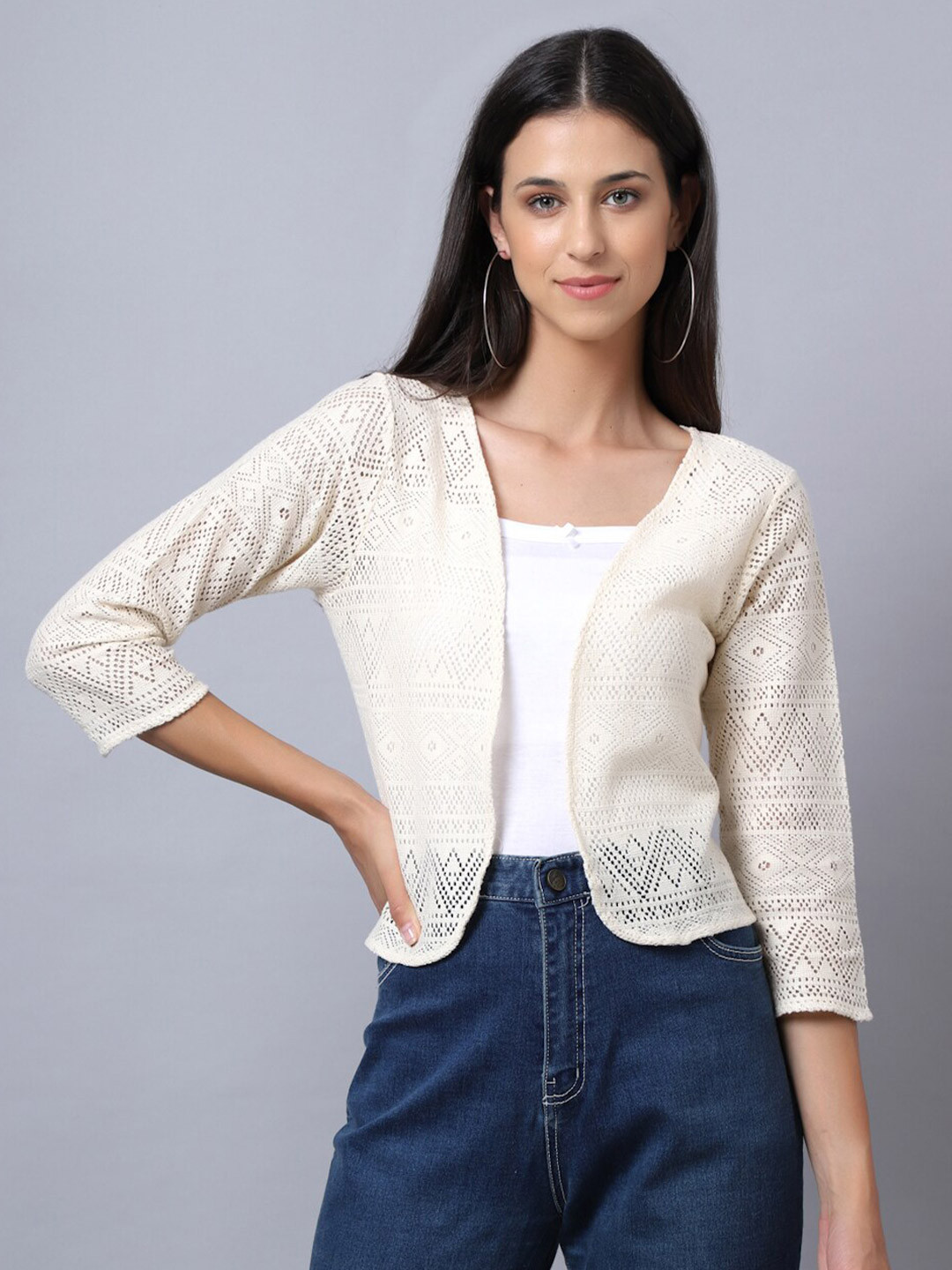 Buy Rute Women Off White Cotton Bohemian Shrug - Shrug for Women ...