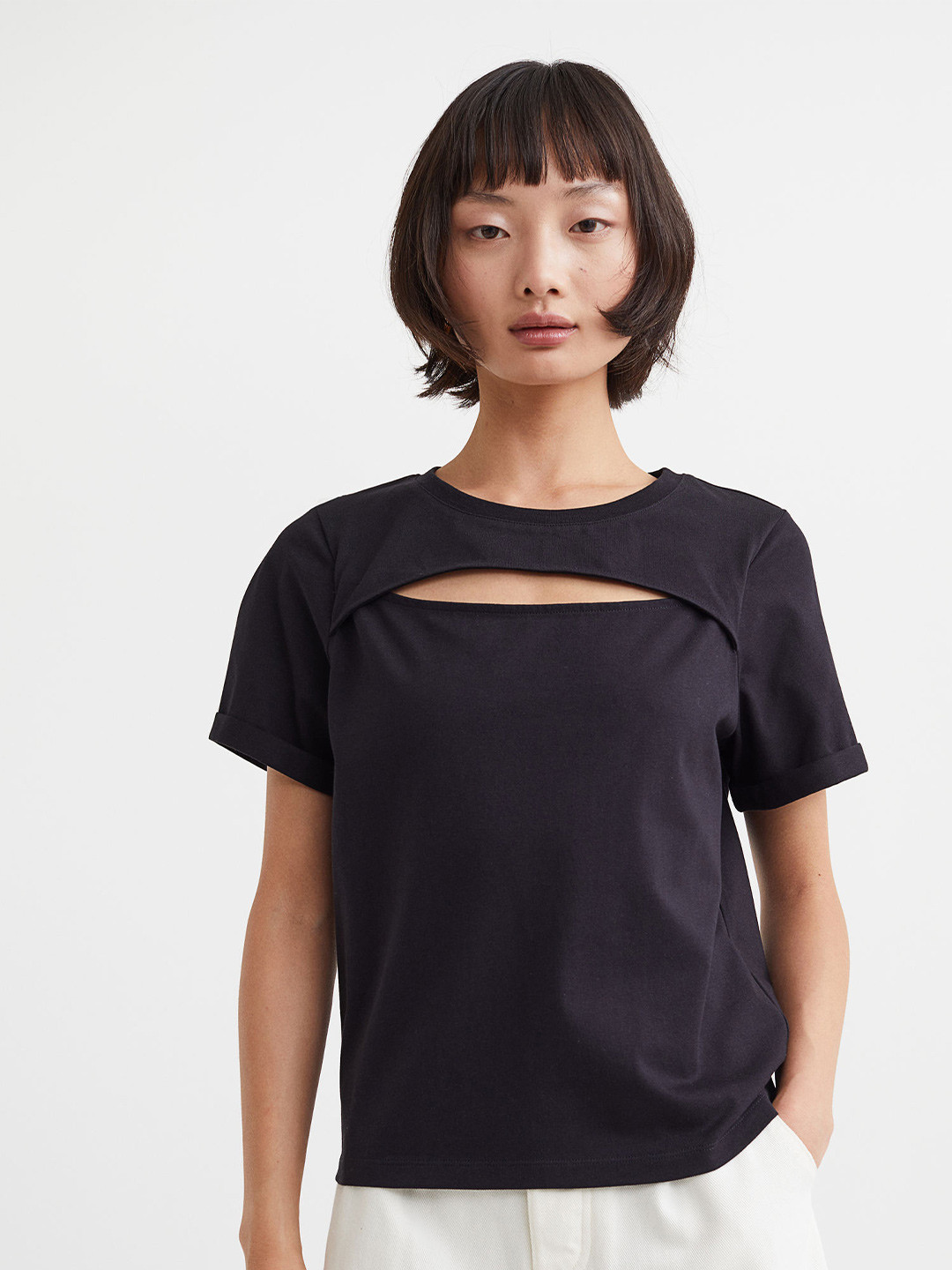 Buy H&M Women Black Cut Out Detail T Shirt - Tshirts for Women 19216828 ...