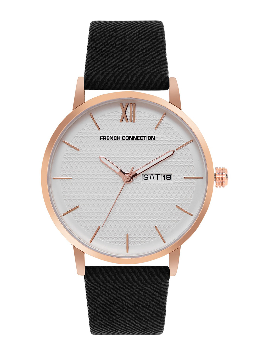 Buy French Connection Men Rose Gold Toned Dial & Black Leather Straps ...