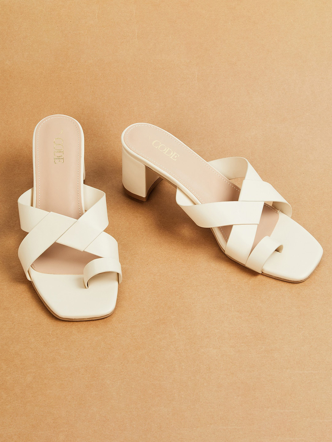 Buy CODE By Lifestyle White Block Sandals With Buckles - Heels for ...