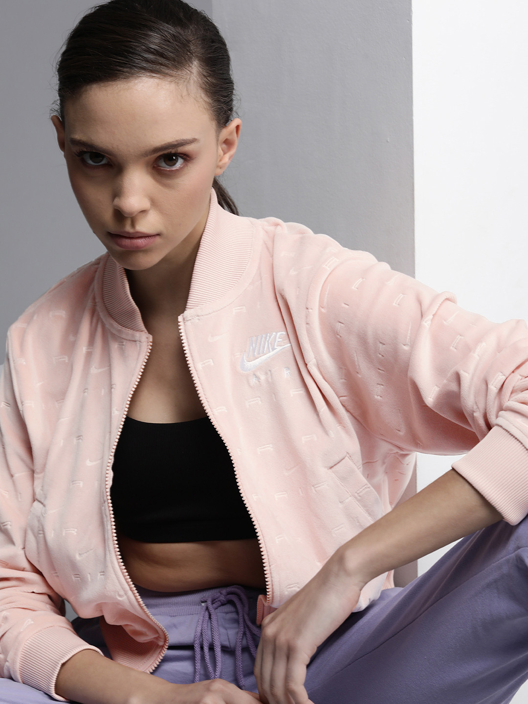 Buy Nike Women Nude Pink Loose Fit NSW AIR VLR Brand Logo Sporty Jacket ...