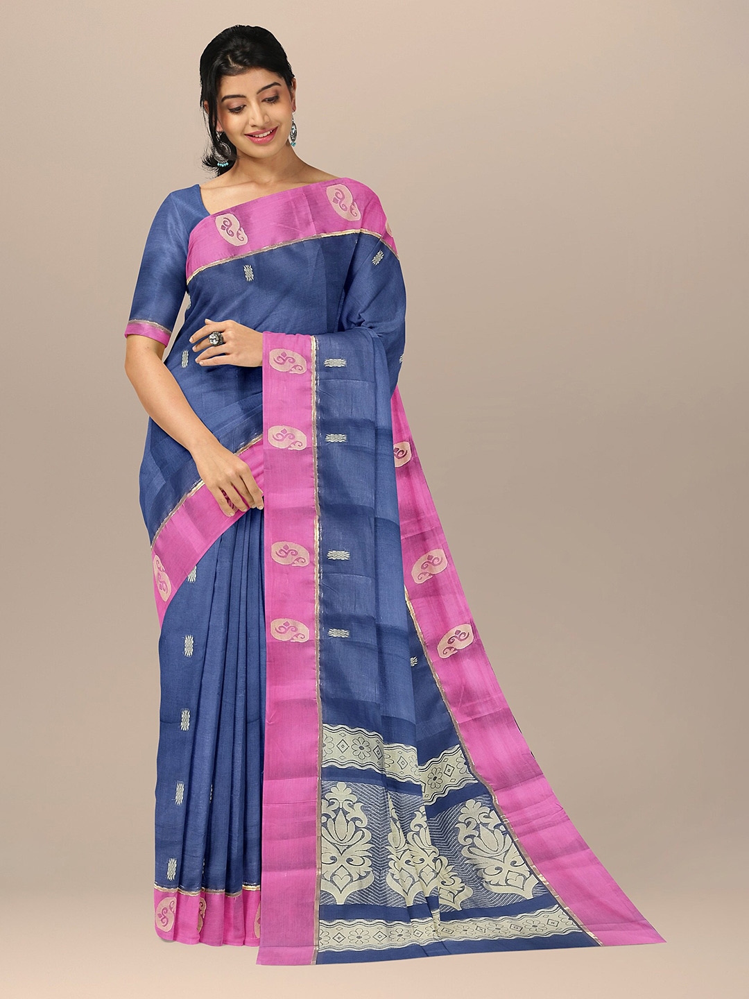 Buy The Chennai Silks Women Navy Blue And Pink Ethnic Motifs Pure Cotton