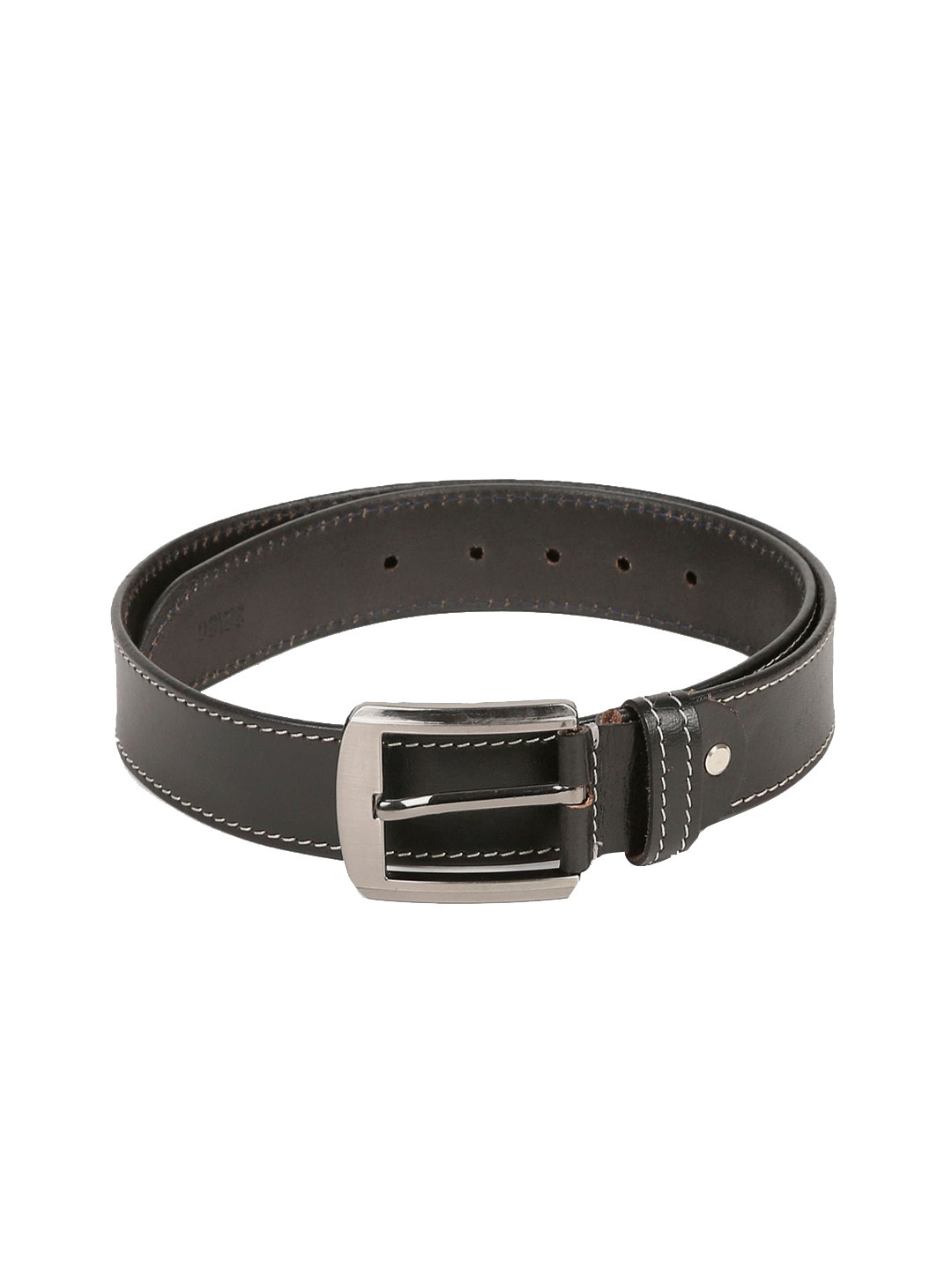 Buy AD By Arvind Men Black Metallic Buckle Side Stitch Belt - Belts for ...