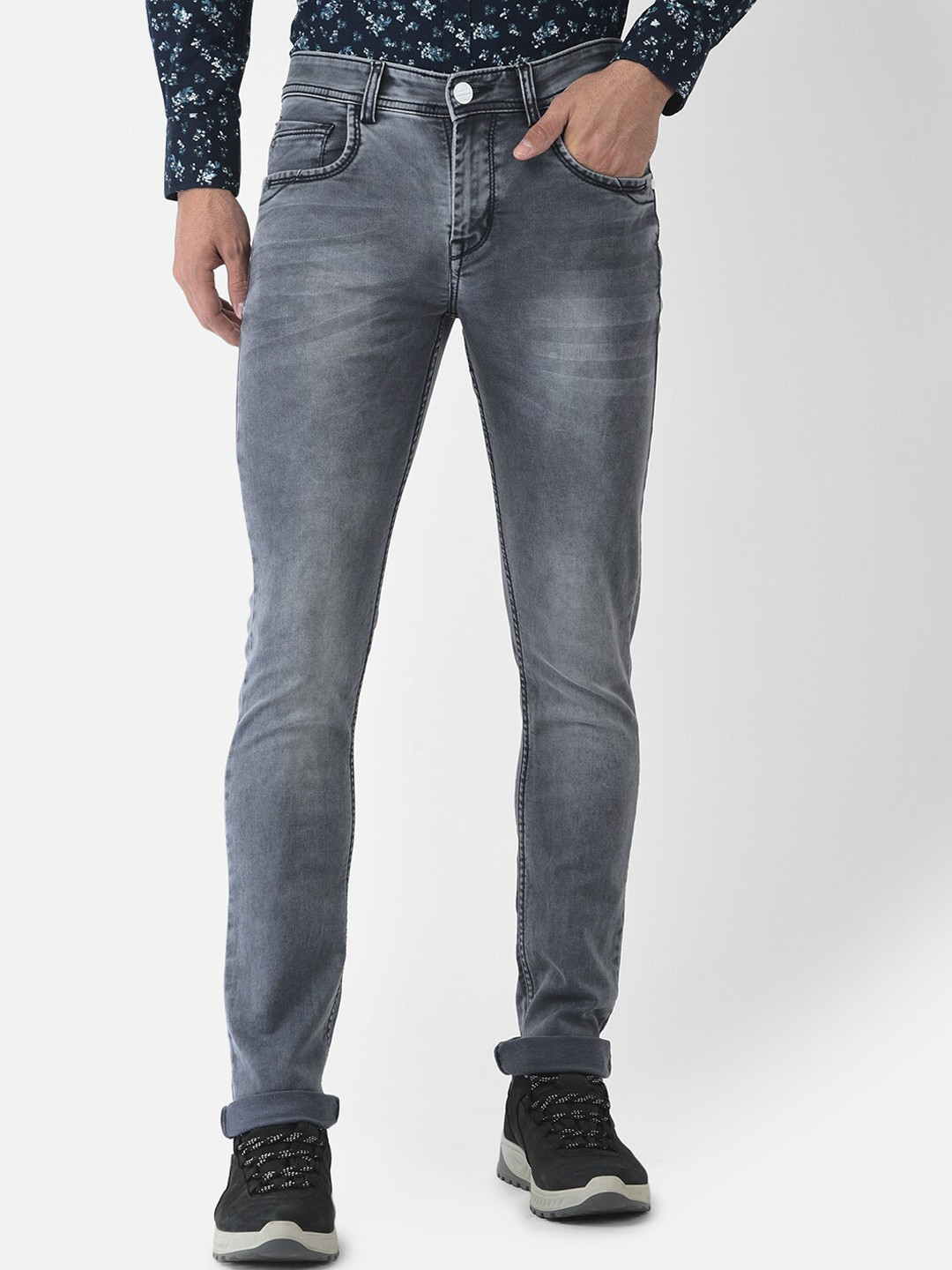 Buy Crimsoune Club Men Grey Urban Slim Fit Heavy Fade Stretchable Jeans ...