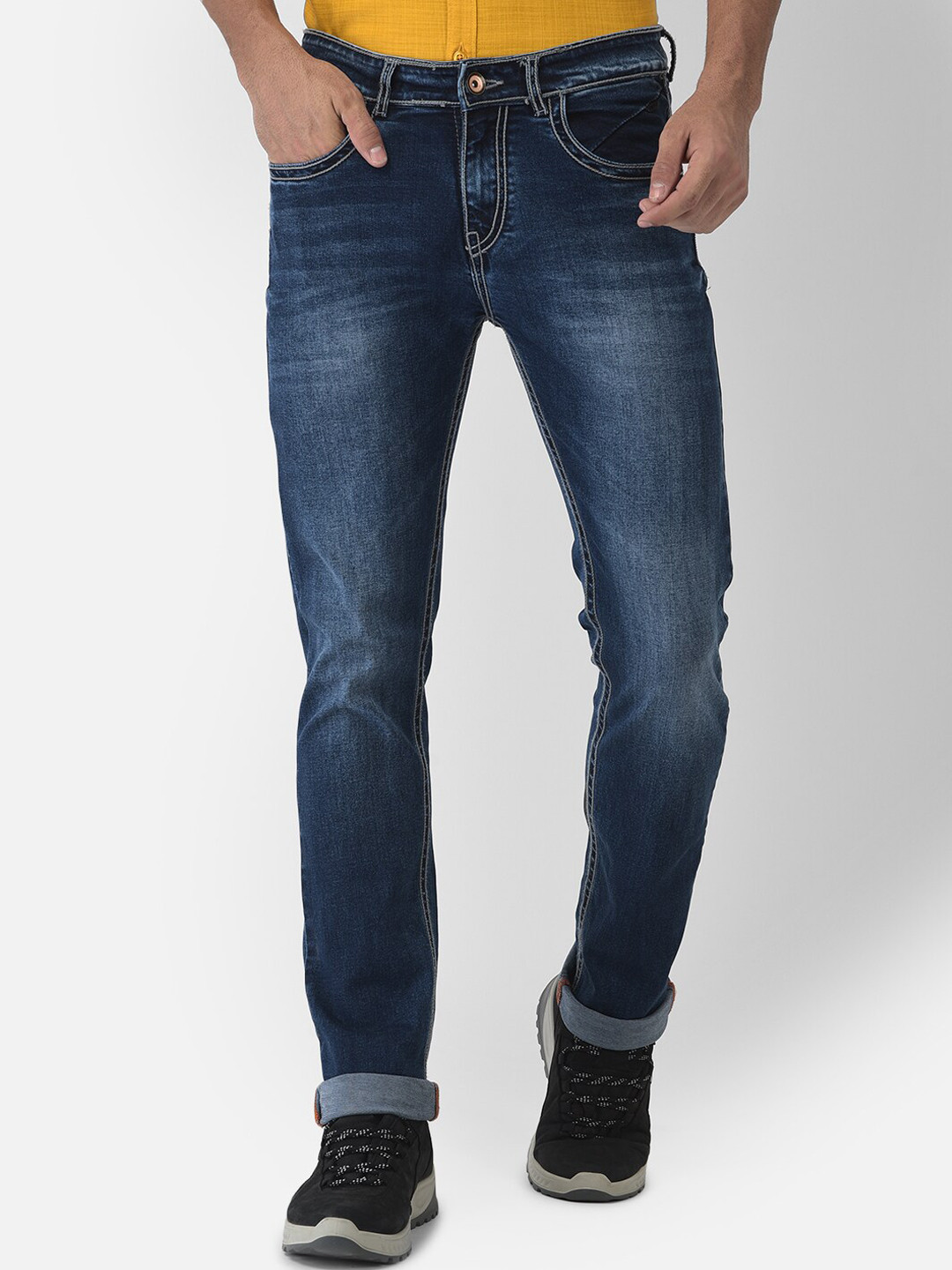 Buy Crimsoune Club Men Navy Blue Urban Slim Fit Light Fade Stretchable ...