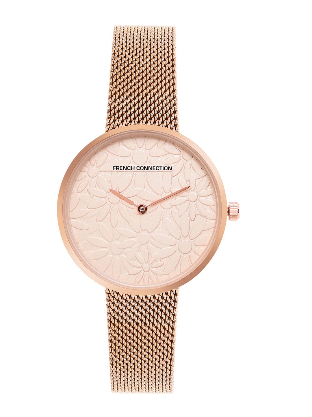Buy French Connection Women Peach Coloured Patterned Dial & Rose Gold ...