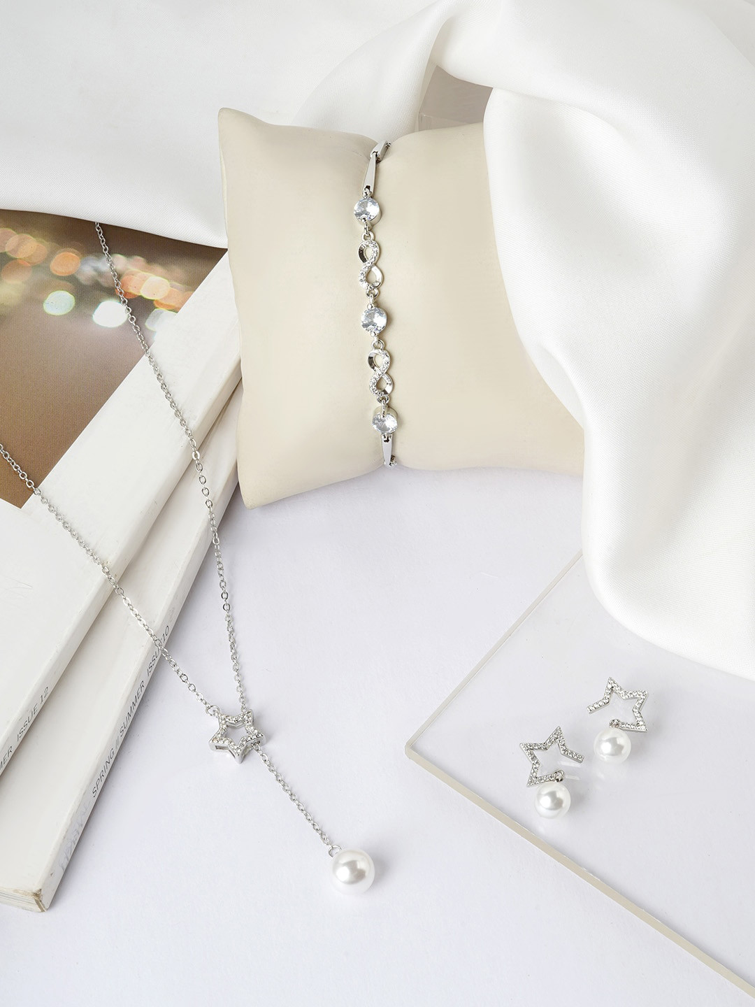 Buy JOKER & WITCH Silver Coloured & White Stone Studded & Beaded ...