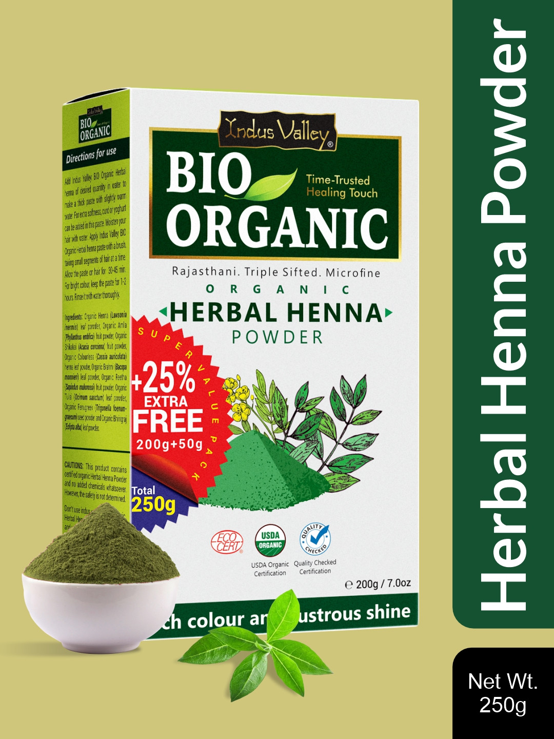 Buy Indus Valley Bio Organic Pure Herbal Henna Powder For Rich Colour ...