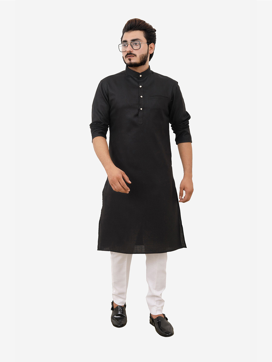 Buy Tibra Collection Men Black Pure Cotton Kurta With Churidar - Kurta ...