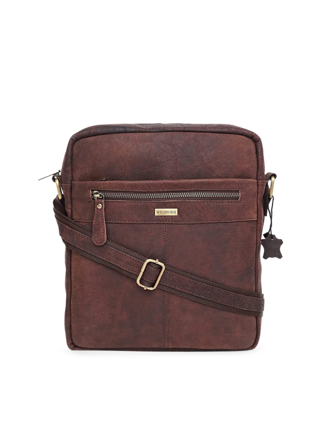 Buy WildHorn Men Brown Leather Structured Textured Sling Bag With ...