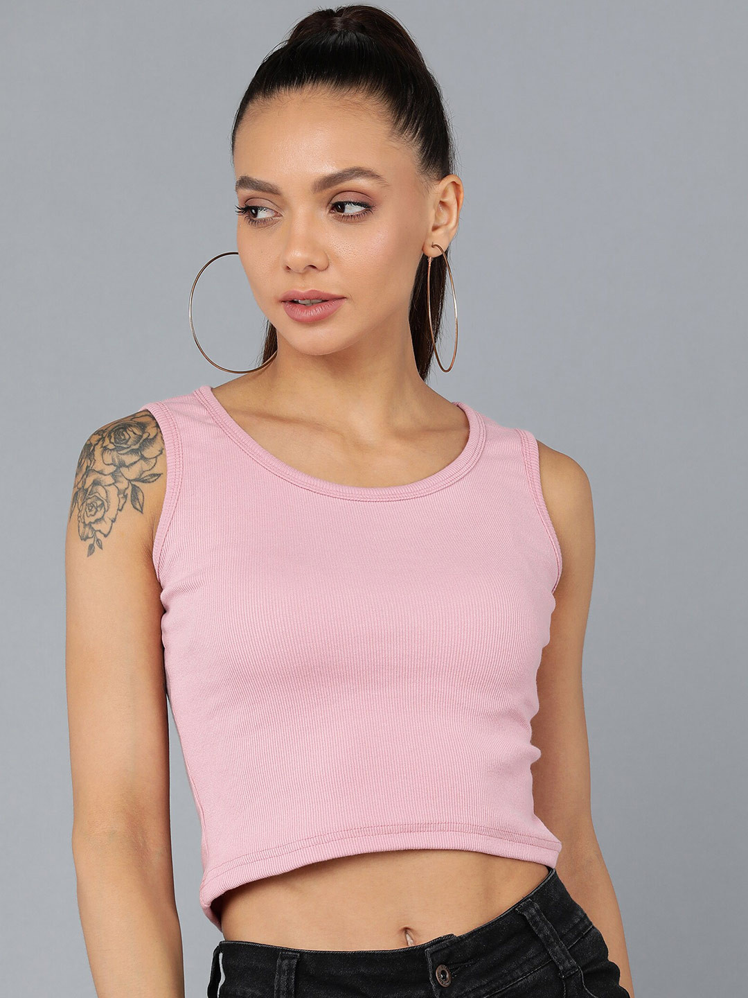 Buy Rock Paper Scissors Pink Crop Sleeveless Top - Tops for Women ...