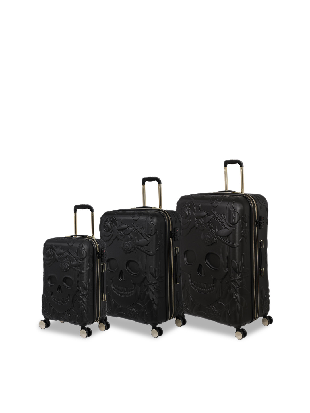 Buy IT Luggage Set Of 3 Black Solid Hard Sided Trolley Suitcases ...