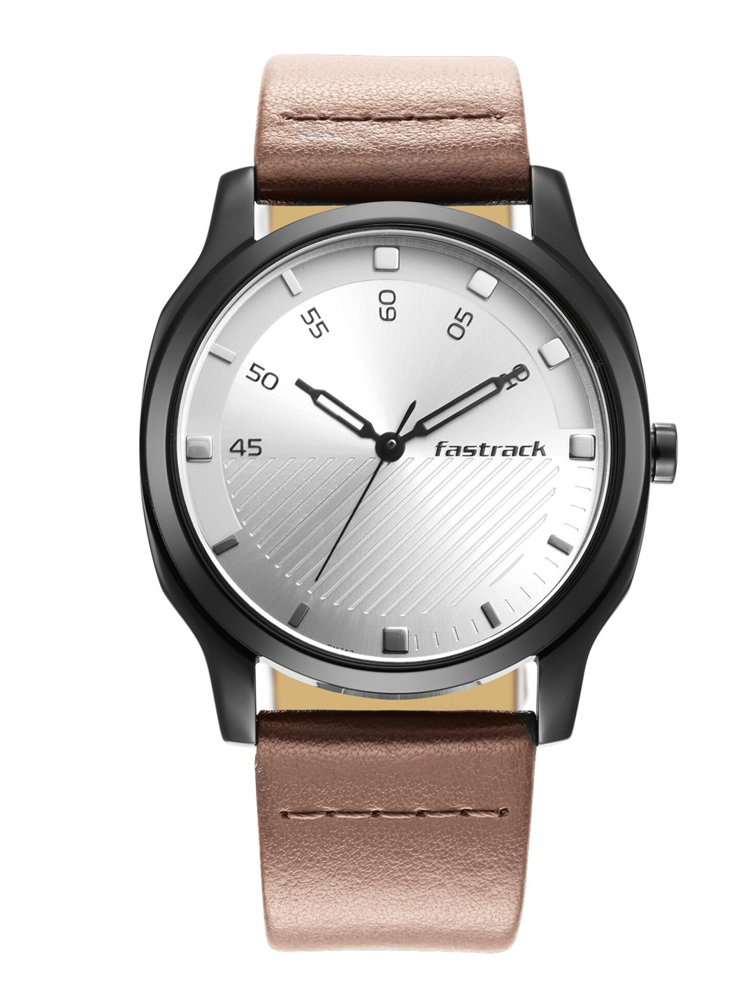 Buy Fastrack Men White Brass Dial & Brown Leather Textured Straps ...