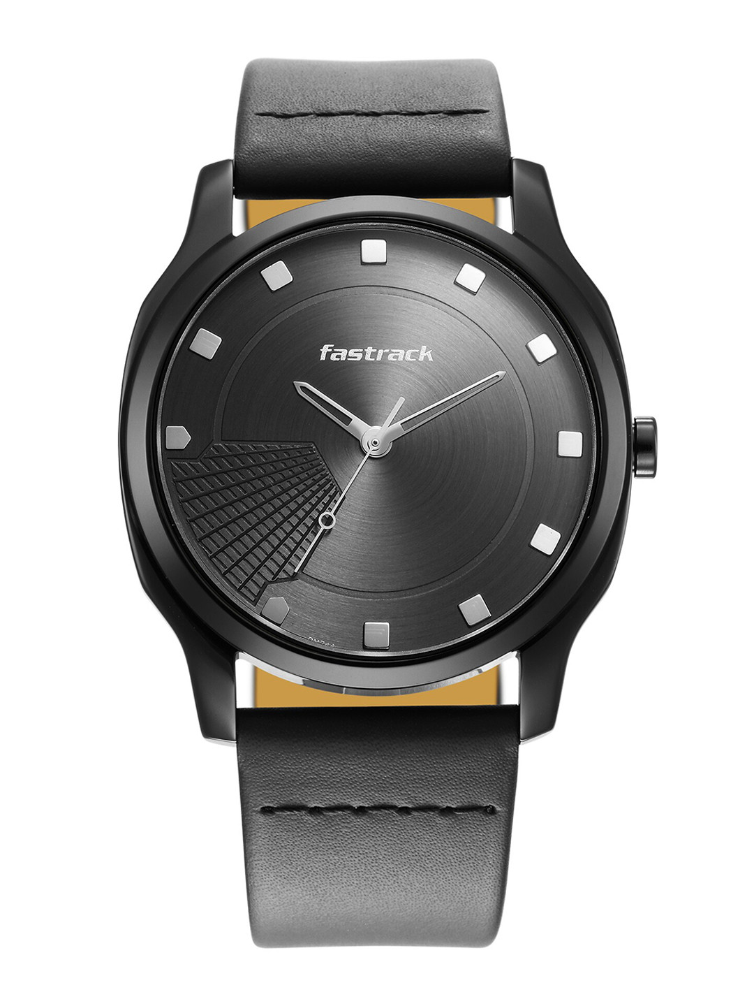 Buy Fastrack Men Black Brass Dial & Black Leather Straps Analogue Watch ...