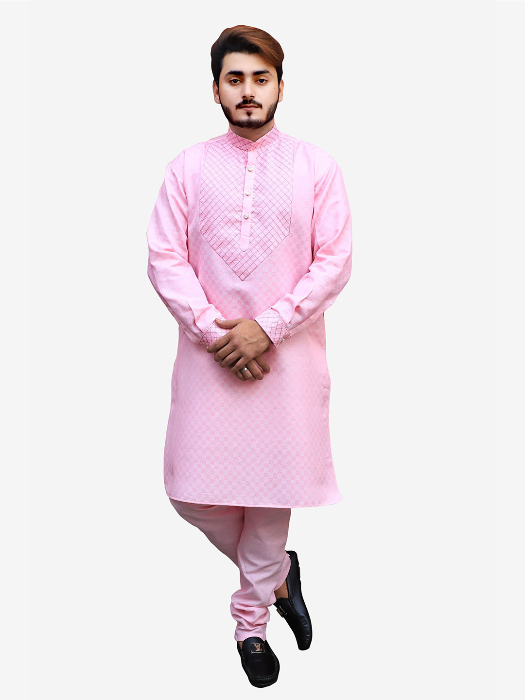 Buy Tibra Collection Men Pink Embroidered Pure Cotton Kurta With ...