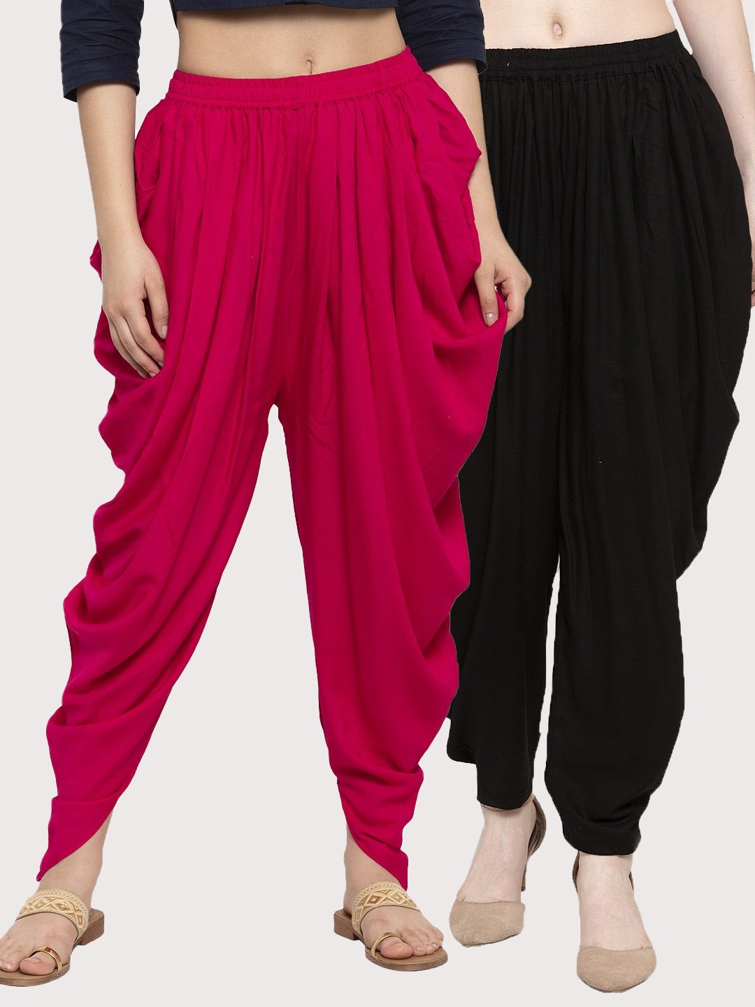 Buy Clora Creation Women Pack Of 2 Magenta & Black Solid Woven Dhoti ...