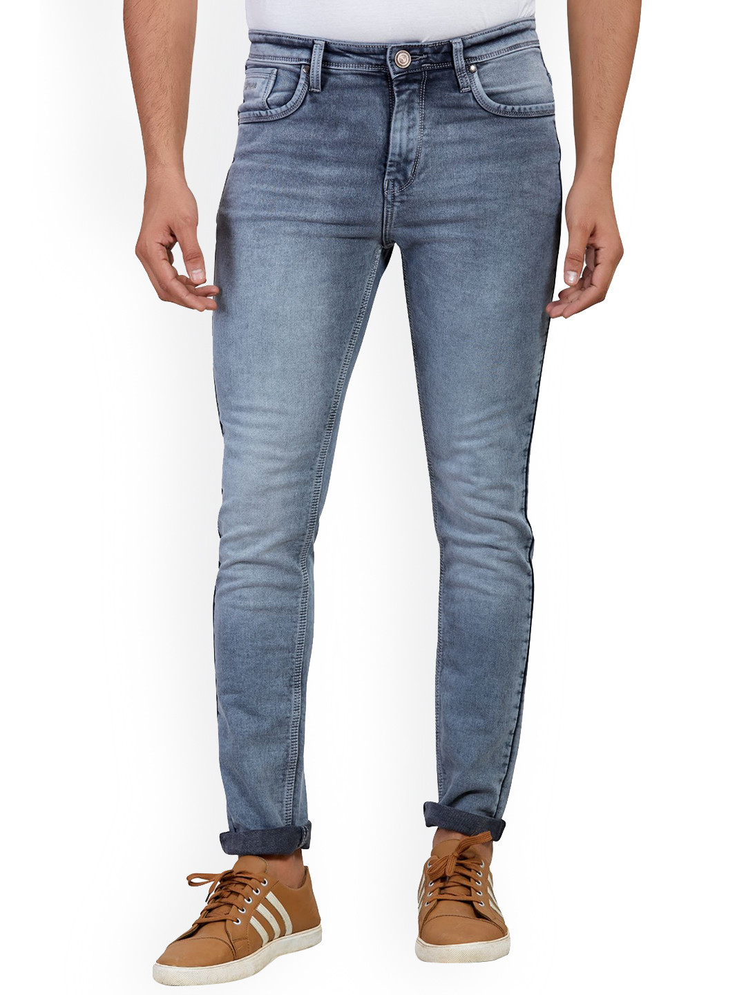 Buy HJ HASASI Men Grey Slim Fit Heavy Fade Stretchable Jeans - Jeans ...