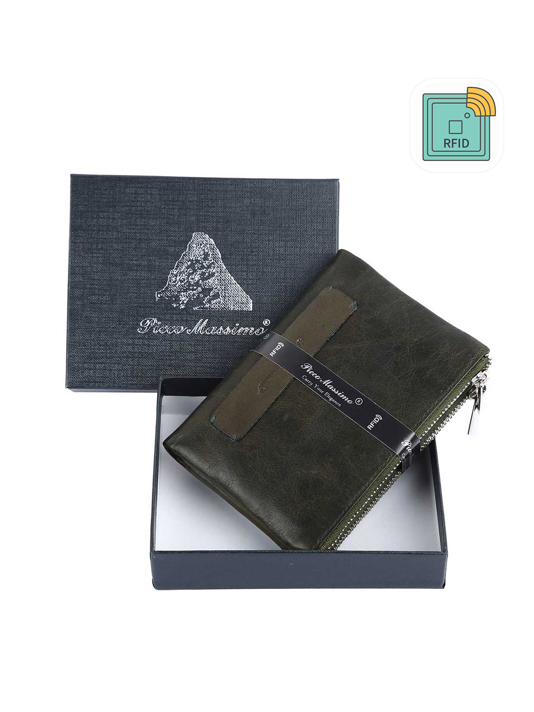 Buy Picco Massimo Unisex Green Leather RFID Protected Two Fold Wallet ...