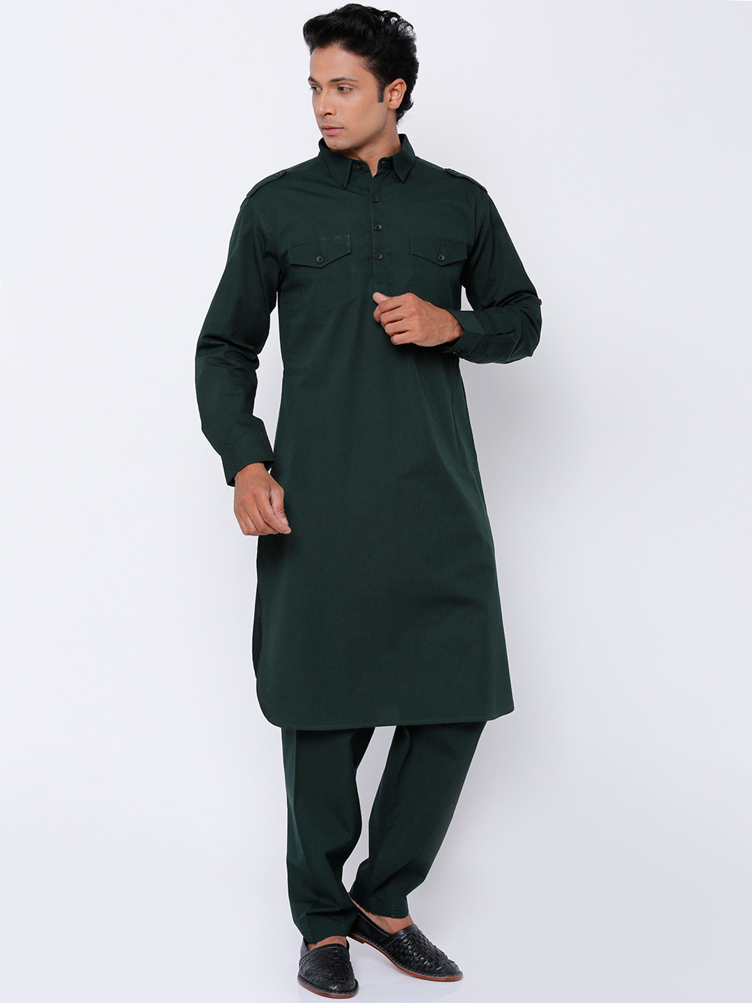 Buy Svanik Men Green Solid Kurta With Pyjamas - Kurta Sets for Men ...