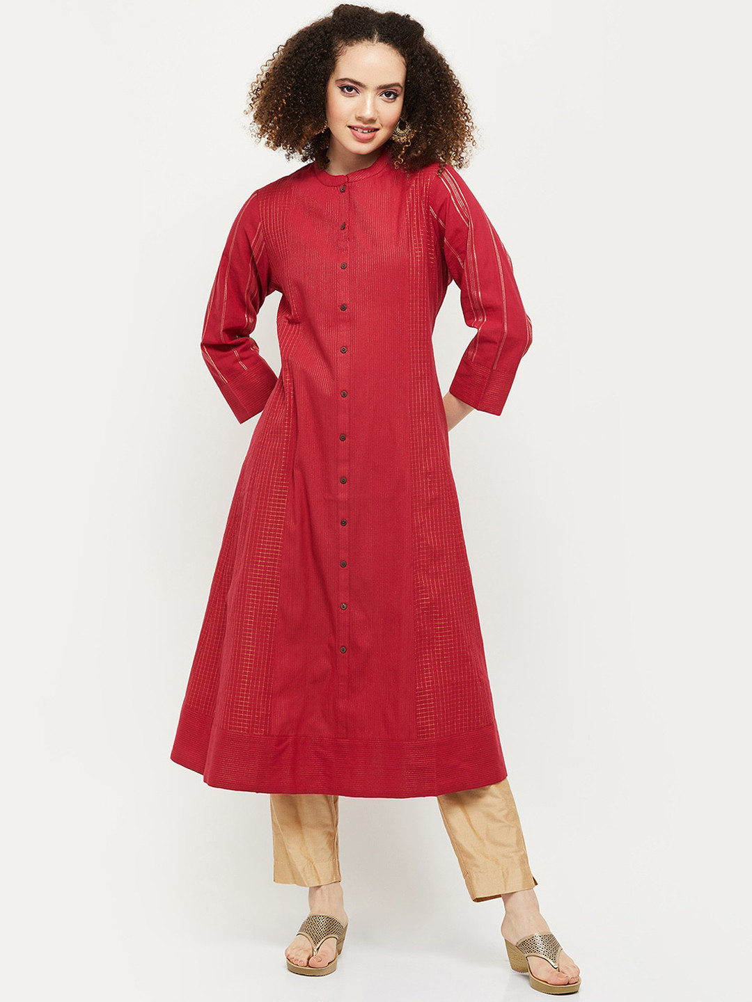 Buy Max Women Red Woven Design Regular Kurta - Kurtas for Women ...