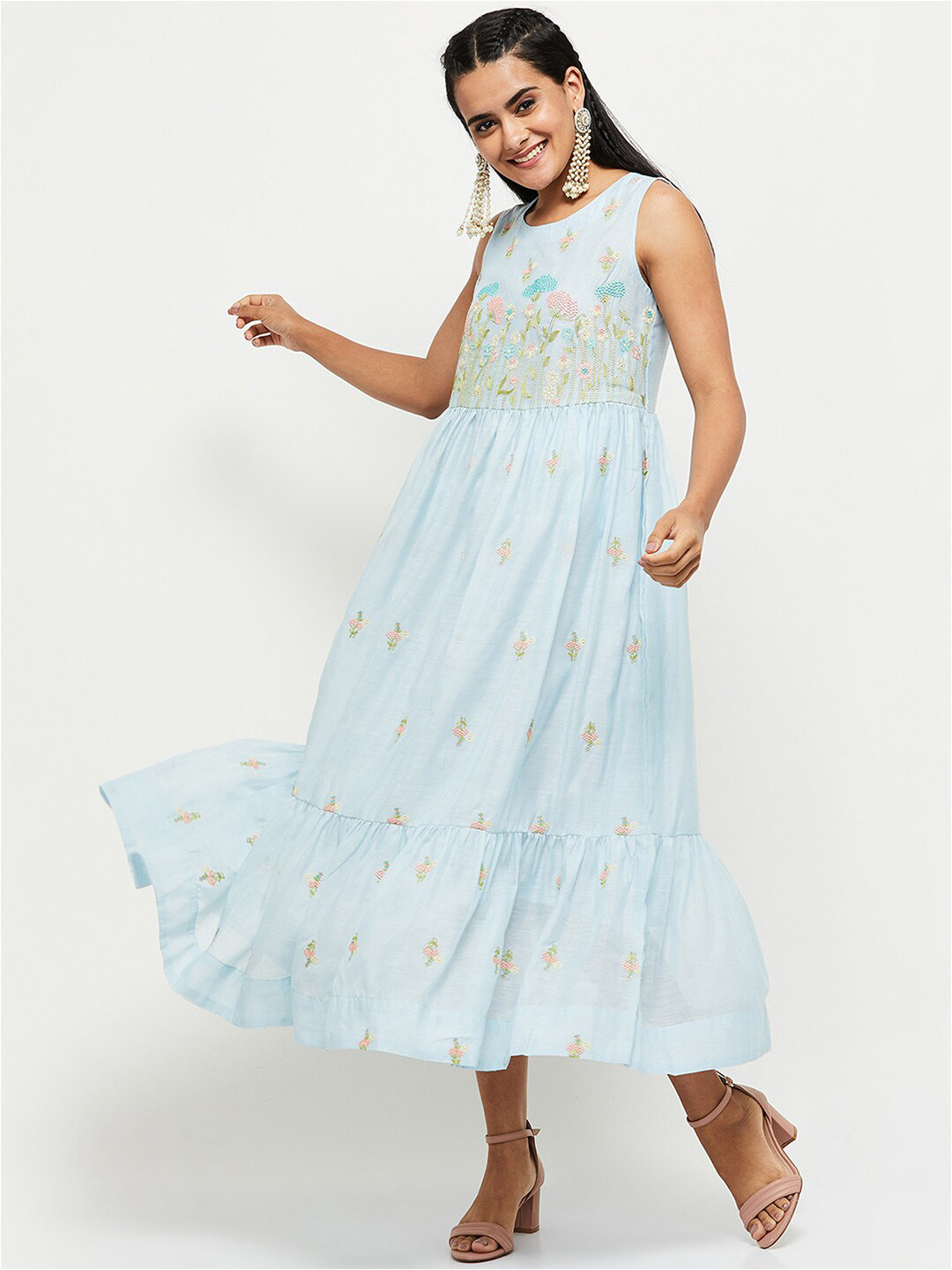 Buy Max Blue Floral Embroidered Dress - Dresses for Women 19240634 | Myntra
