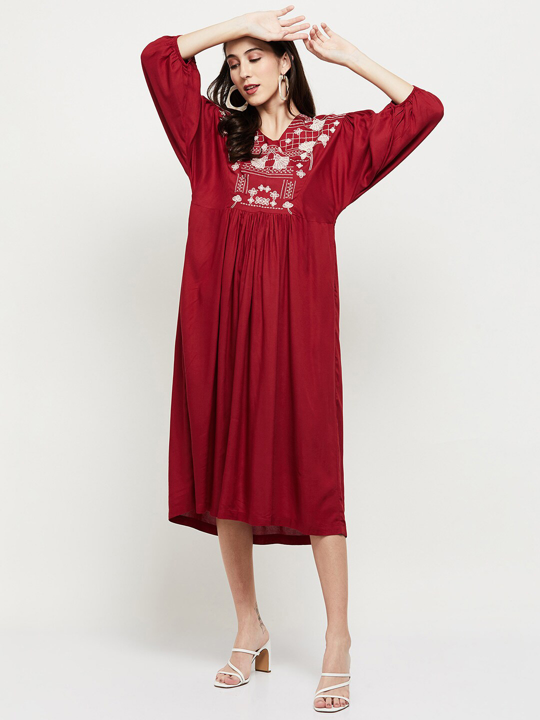 Buy Max Red A Line Midi Dress - Dresses for Women 19240638 | Myntra