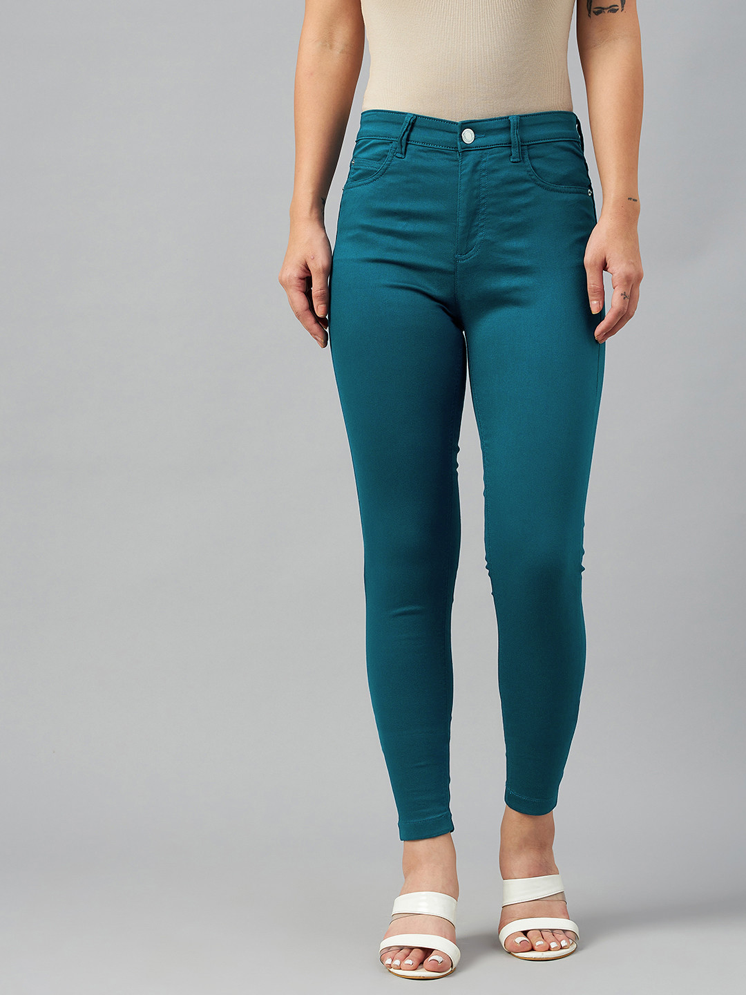 Buy Marks & Spencer Women Teal Blue Solid Super Skinny Fit Jeggings ...