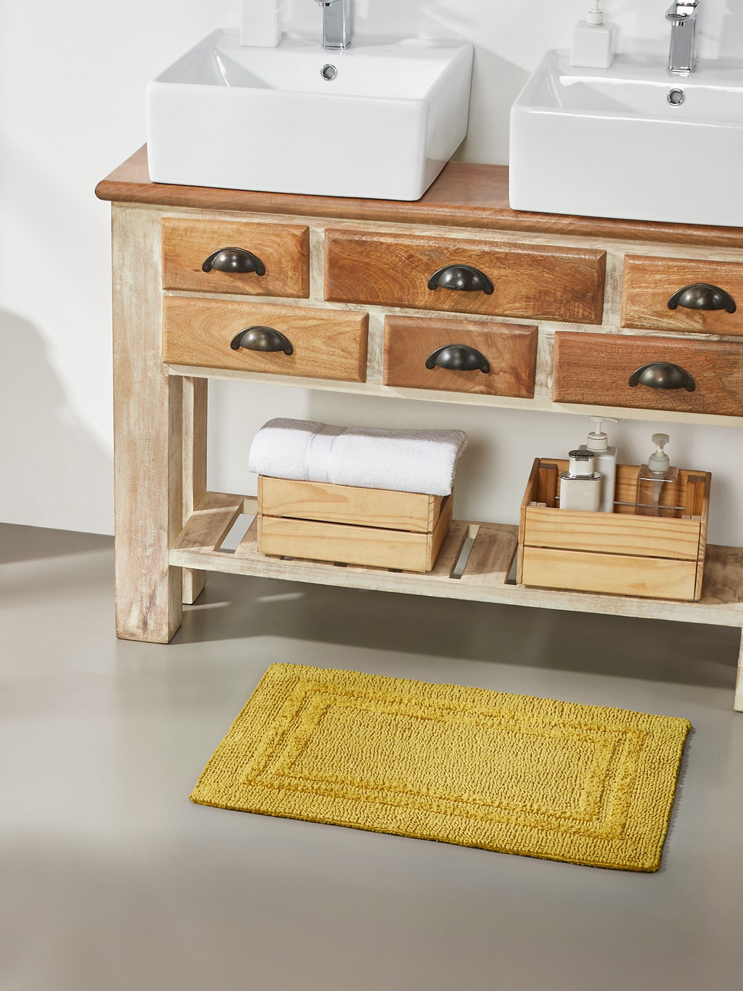 Buy Pano Mustard Textured Reversible1902 GSM Bath Rug - Bath Rugs for ...