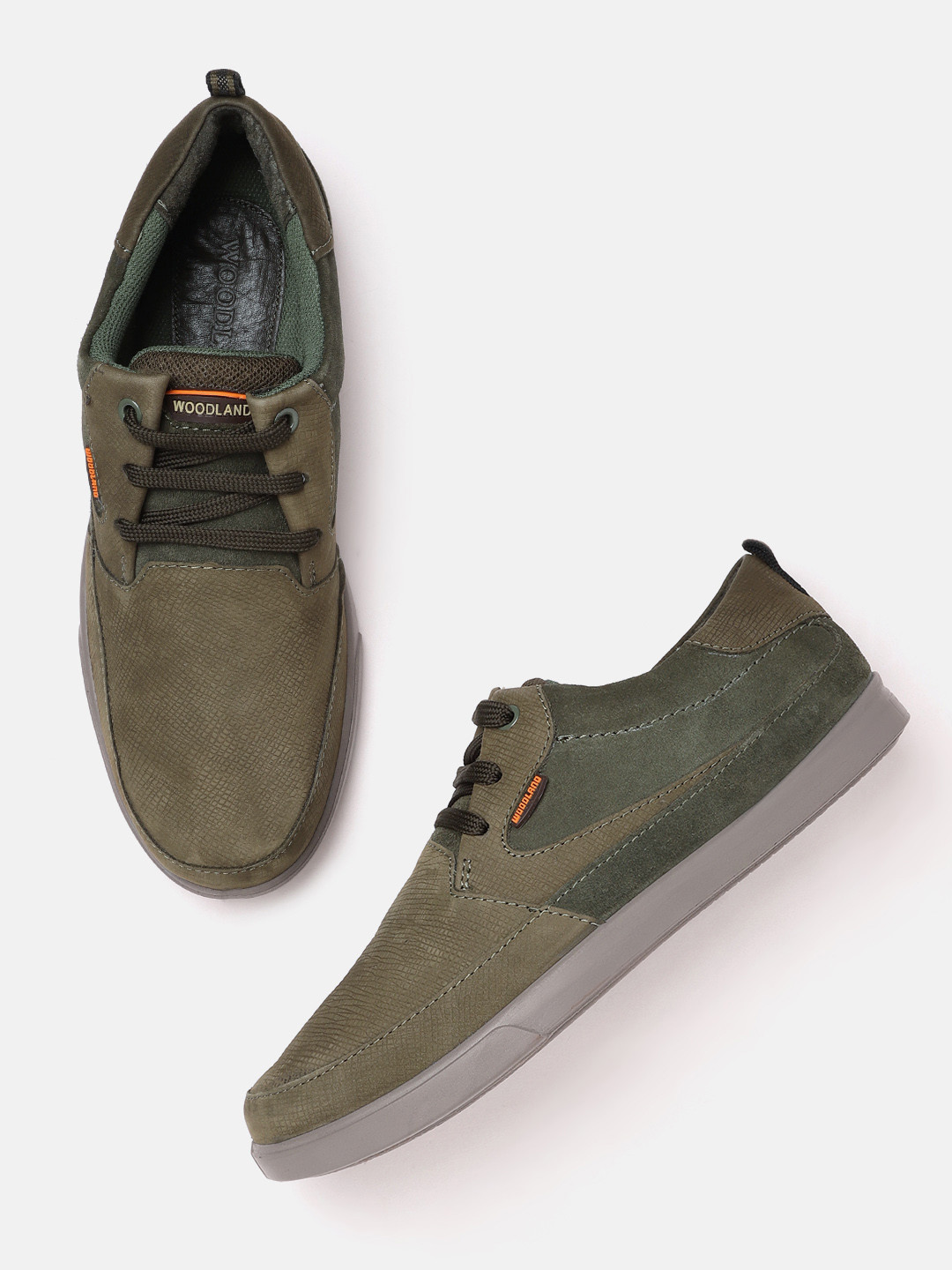 Buy Woodland Men Olive Green Solid Leather Sneakers - Casual Shoes for ...