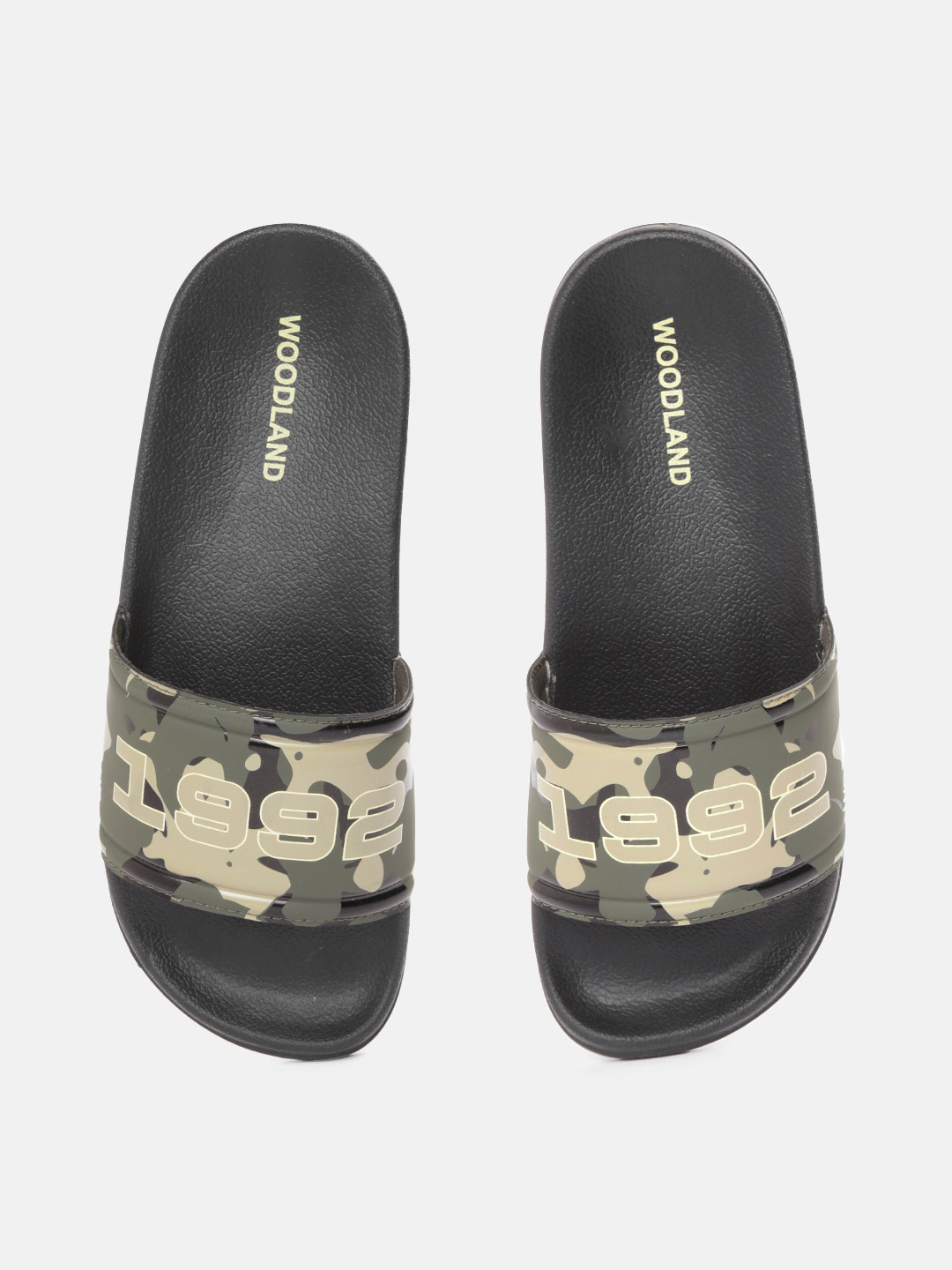 Buy Woodland Men Green & Black Camouflage Printed Sliders - Flip Flops ...