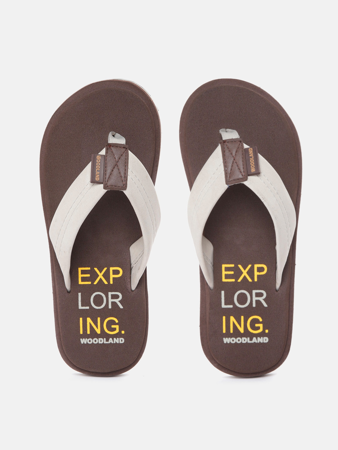 Buy Woodland Men Beige & Coffee Brown Printed Thong Flip Flops - Flip ...