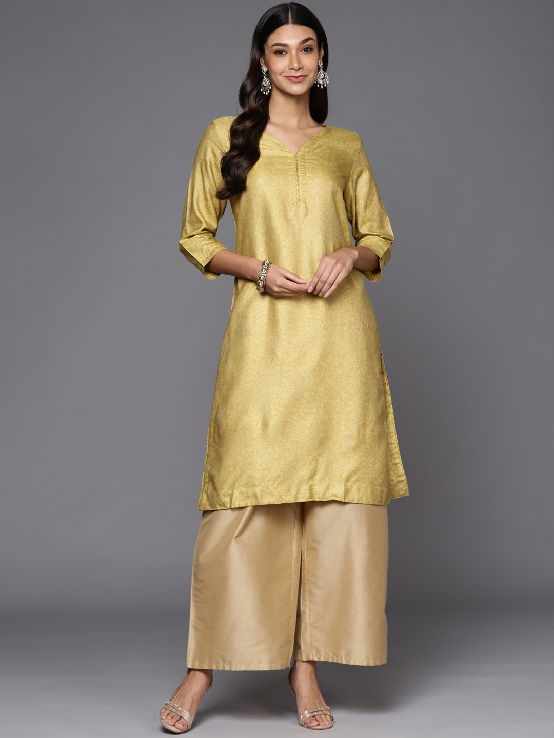 Buy Fabindia Women Lime Green Ethnic Motifs Printed Kurta - Kurtas for ...