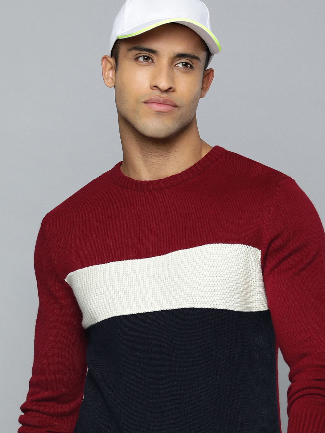 Buy Flying Machine Men Navy Blue & Maroon Colourblocked Acrylic ...