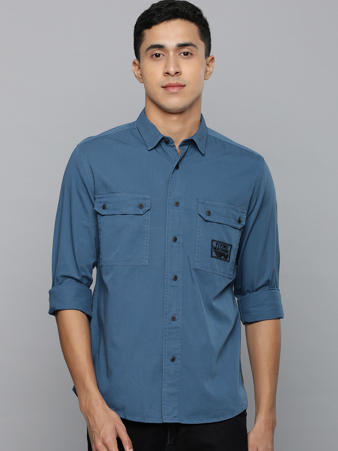 Buy Flying Machine Men Blue Brand Logo Printed Pure Cotton Pure Cotton ...